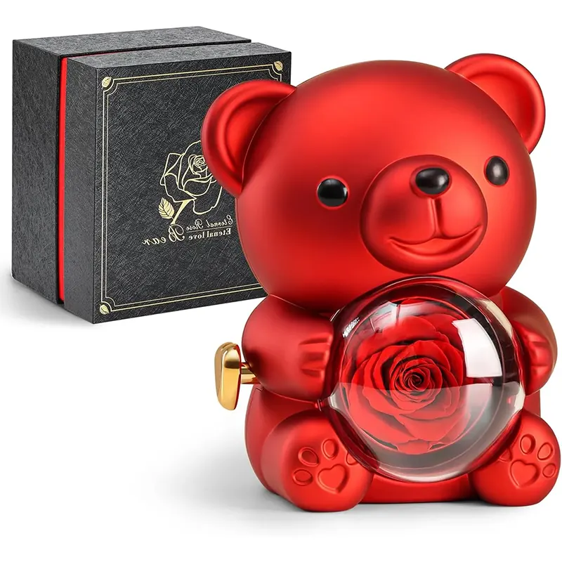 Cute Teddy Bear with Preserved Rose - Inyarose